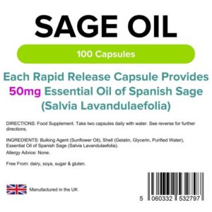 Sage Essential Oil 50mg Capsules | Zoom Health - Sage Oil Capsules